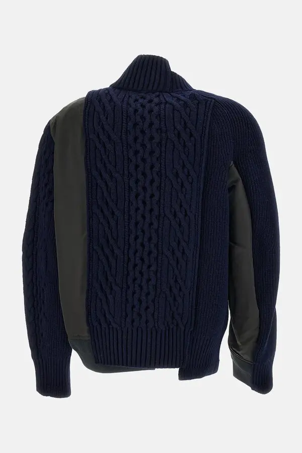 Sacai Giacca In Nylon Twill E Lana