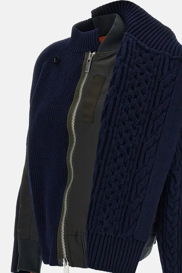 Sacai Giacca In Nylon Twill E Lana