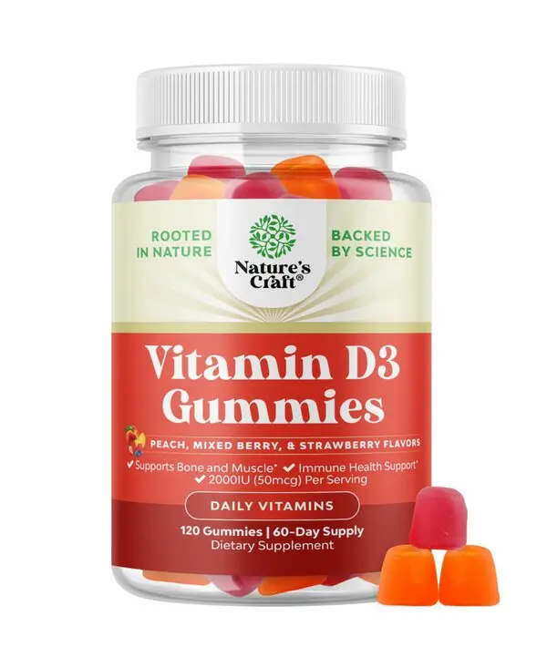 NATURE'S CRAFT Vitamin D3 Gummies Vitamin D Gummies For Adults With Vitamin D3 2000iu Per Serving Bone Muscle And Immune Support - No Color