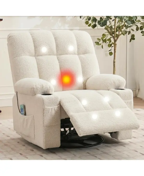 GAOMON Oversized Swivel Rocker Recliner With Heat And Massage - Light Beige