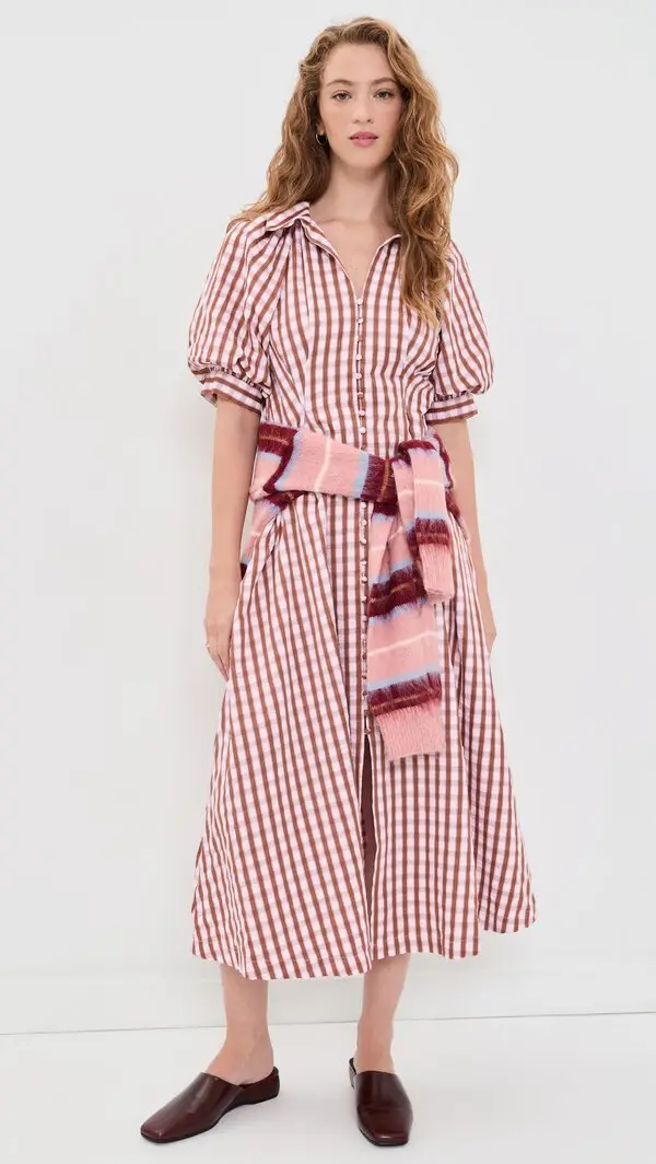 English Factory Gingham Check Midi Dress
