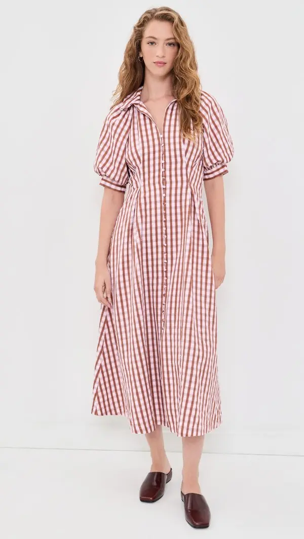 English Factory Gingham Check Midi Dress