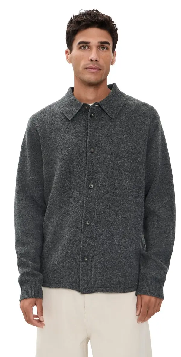FRAME Boiled Wool Cardigan - Dark Grey