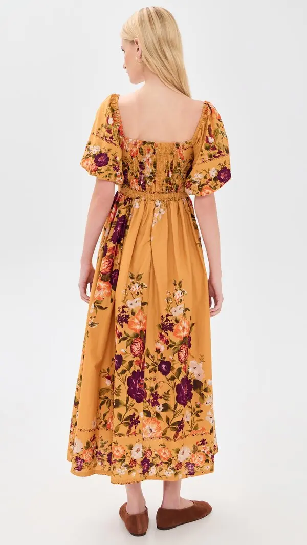 Moon River Puff Sleeve Square Neck Midi Dress