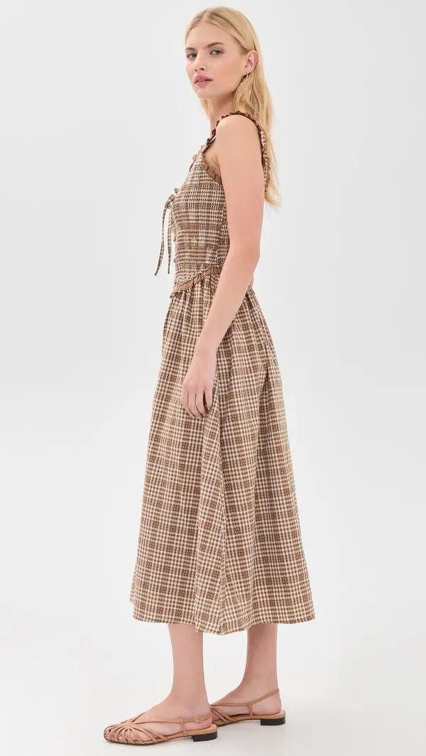 Moon River Smocked Lace Insert Midi Dress