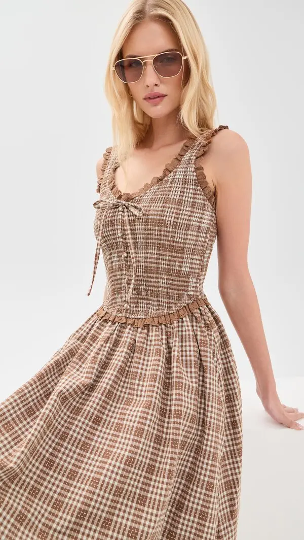 Moon River Smocked Lace Insert Midi Dress