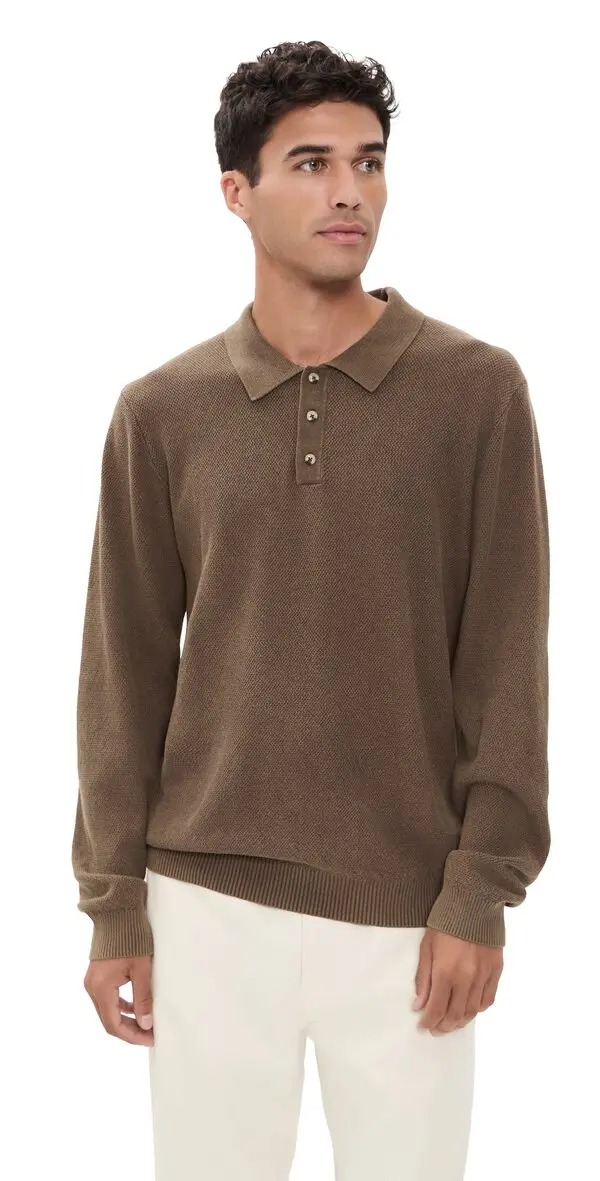 FAIR HARBOR Mariner Long Sleeve Polo Top - Espresso