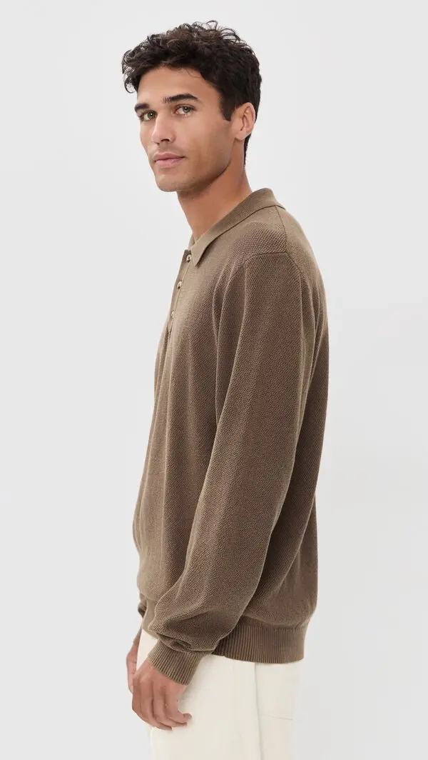 FAIR HARBOR Mariner Long Sleeve Polo Top - Espresso