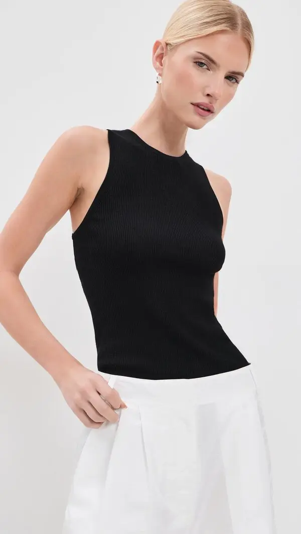 Tibi Feather Weight Ribbed Cut Out Tank