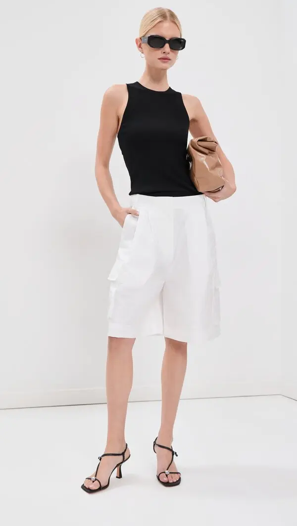 Tibi Feather Weight Ribbed Cut Out Tank