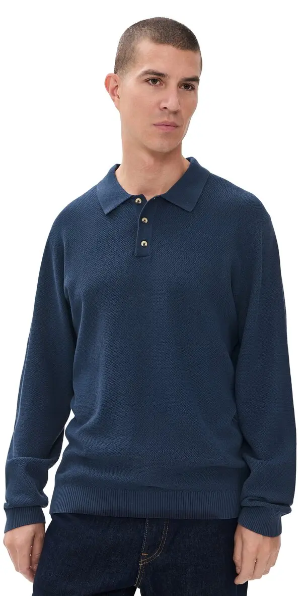 FAIR HARBOR Mariner Long Sleeve Polo Top - Navy