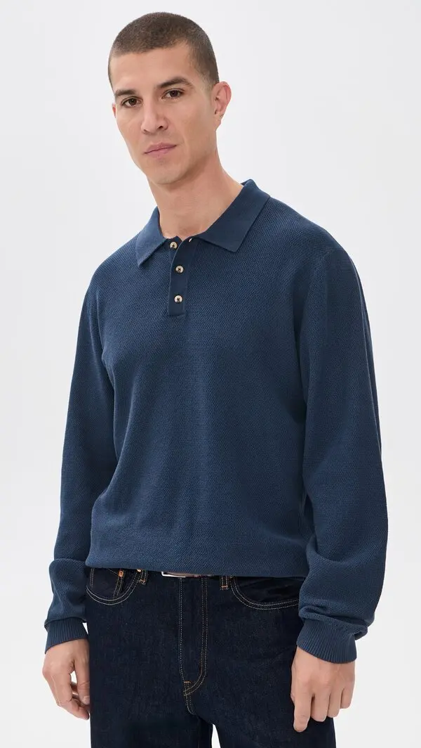 FAIR HARBOR Mariner Long Sleeve Polo Top - Navy