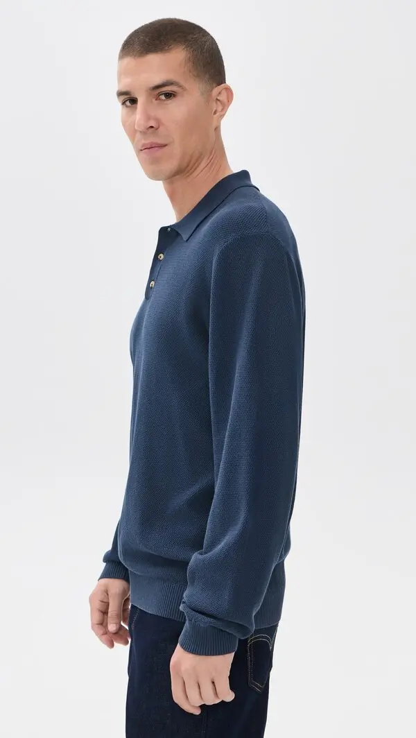 FAIR HARBOR Mariner Long Sleeve Polo Top - Navy