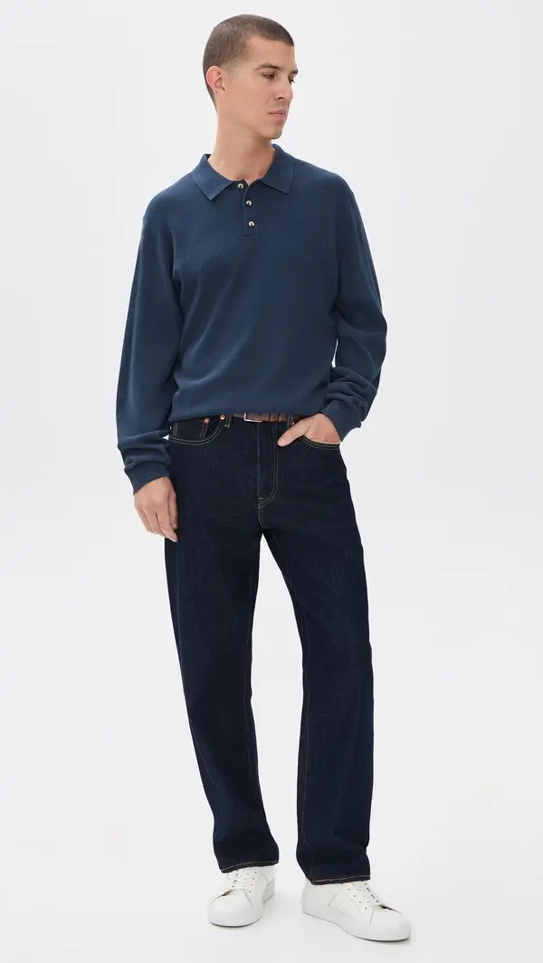 FAIR HARBOR Mariner Long Sleeve Polo Top - Navy