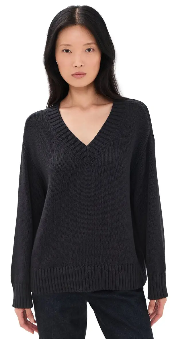 L'Agence Oversized V Neck Pullover - Black