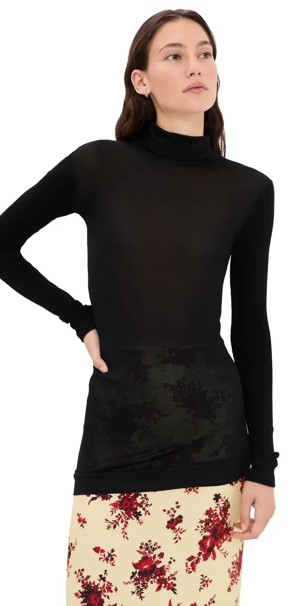 JIL SANDER Long Sleeve Silk Top - Black