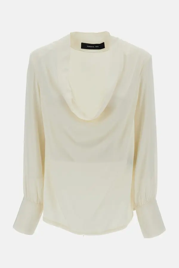 Federica Tosi Blusa In Misto Seta Con Scollatura Morbida E Profonda - Bianco