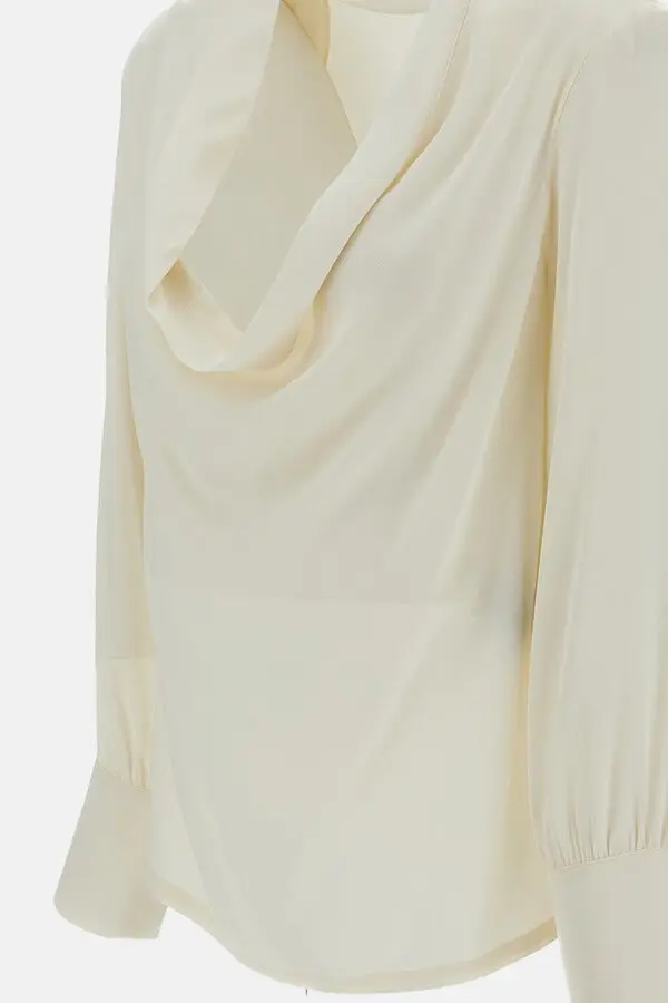 Federica Tosi Blusa In Misto Seta Con Scollatura Morbida E Profonda - Bianco