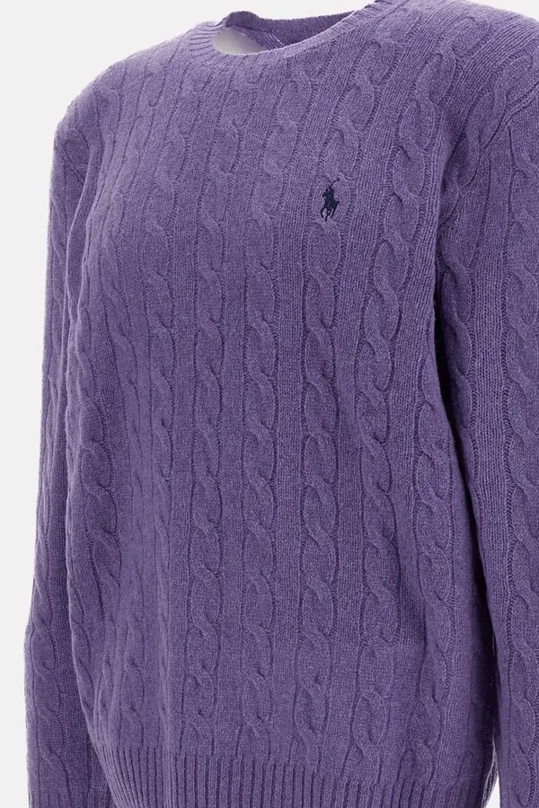 Polo Ralph Lauren Girocollo In Lana E Cashmere A Trecce - Viola