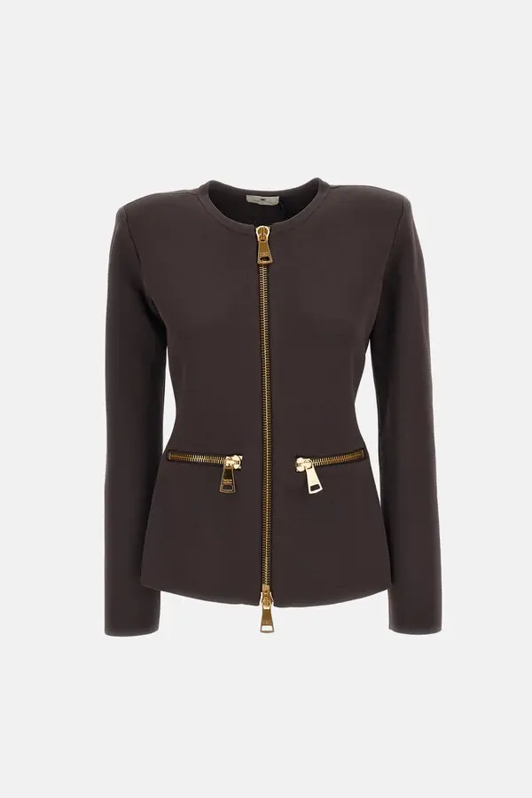 Elisabetta Franchi Cardigan In Maglia Con Zip - Marrone