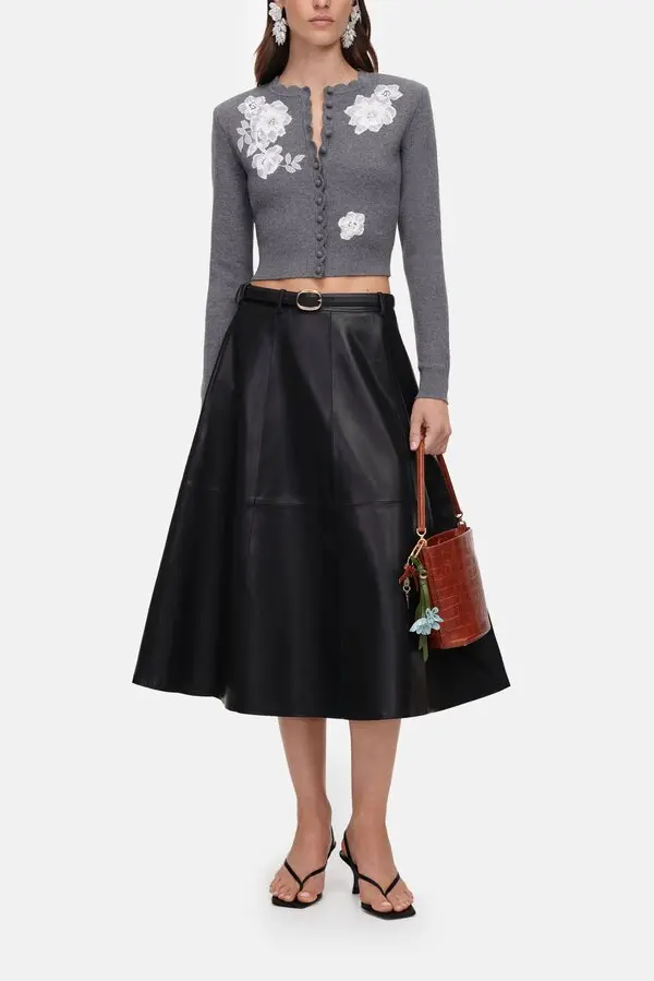 SELF-PORTRAIT Cardigan In Maglia Con Motivi Floreali In Pizzo - Grey