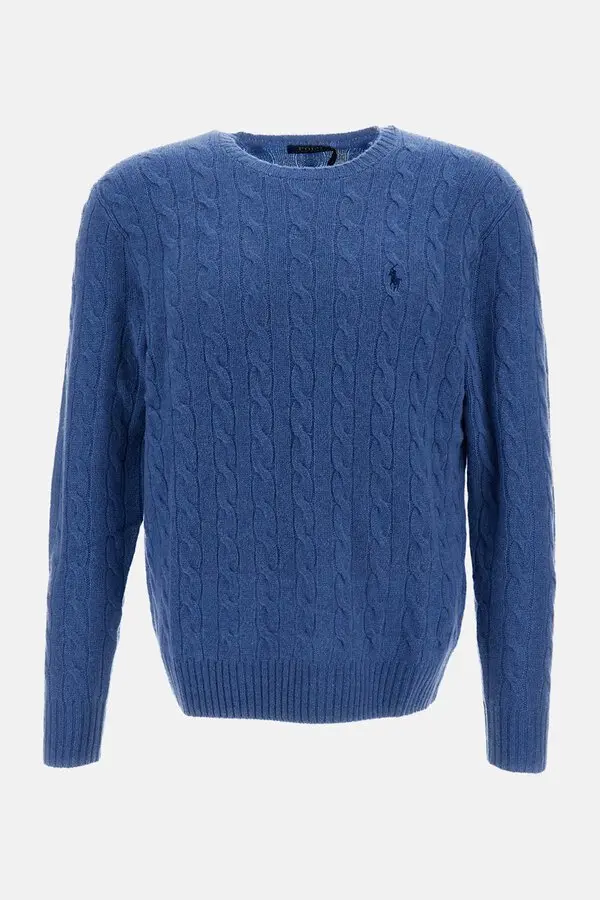 Polo Ralph Lauren Girocollo In Lana E Cashmere A Trecce - Blu