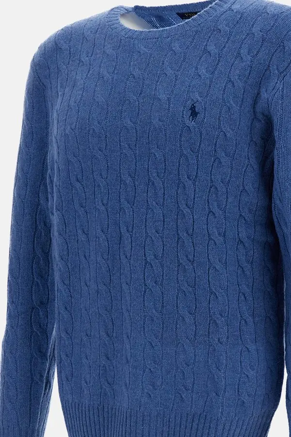 Polo Ralph Lauren Girocollo In Lana E Cashmere A Trecce - Blue