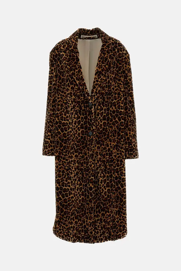 META CAMPANIA COLLECTIVE Cappotto Lungo Monopetto Hugo In Velluto E Seta Leopardato - Brown