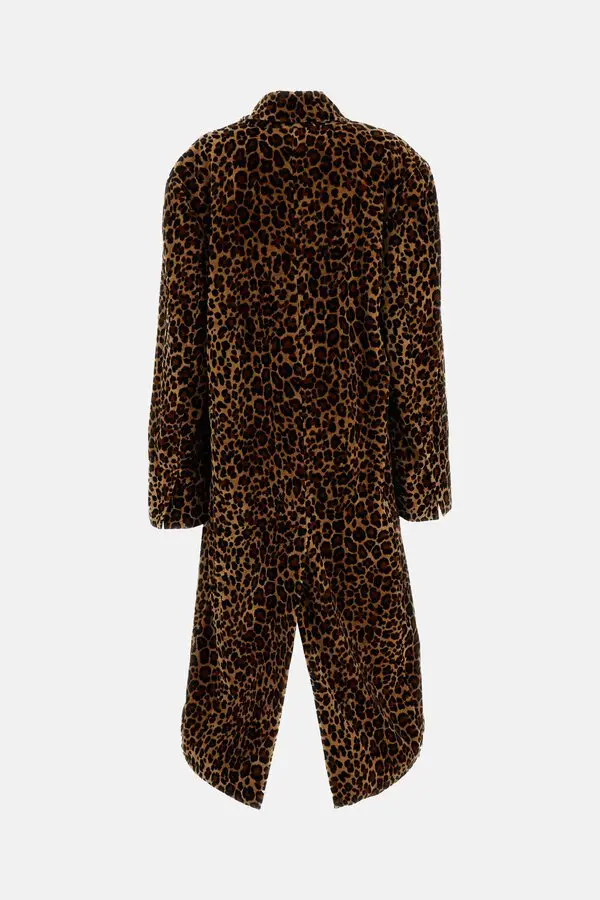 META CAMPANIA COLLECTIVE Cappotto Lungo Monopetto Hugo In Velluto E Seta Leopardato - Marrone