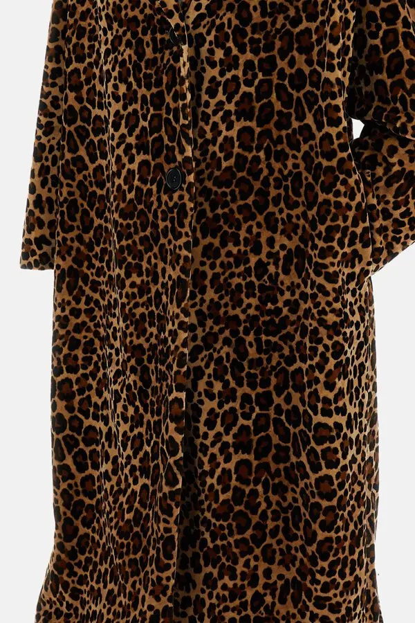 META CAMPANIA COLLECTIVE Cappotto Lungo Monopetto Hugo In Velluto E Seta Leopardato - Marrone