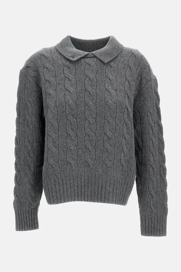 Polo Ralph Lauren Maglia Polo A Trecce In Lana E Cashmere - Grey