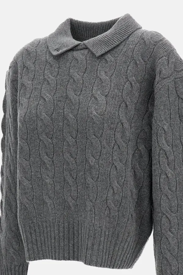 Polo Ralph Lauren Maglia Polo A Trecce In Lana E Cashmere - Grey