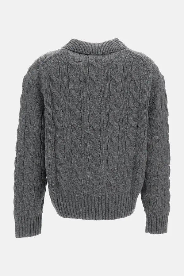Polo Ralph Lauren Maglia Polo A Trecce In Lana E Cashmere - Grey