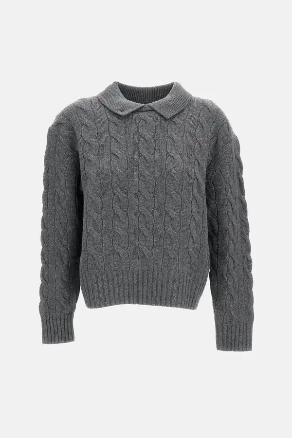 Polo Ralph Lauren Maglia Polo A Trecce In Lana E Cashmere - Grigio