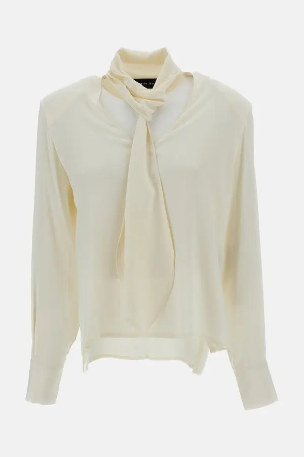 Federica Tosi Camicia Scollo V Con Sciarpina Misto Seta - White