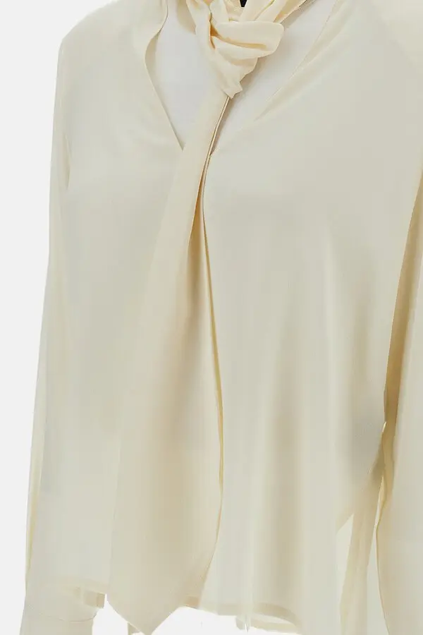 Federica Tosi Camicia Scollo V Con Sciarpina Misto Seta - White