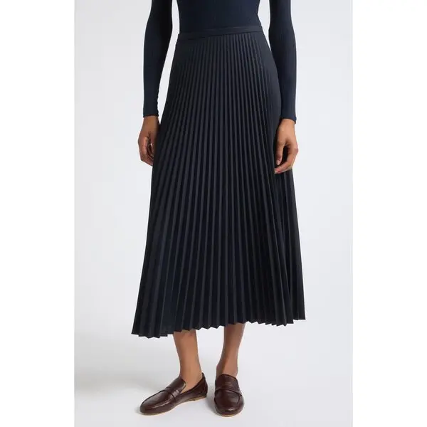 JAMIE HALLER The Accordion Pleated Maxi Skirt - Navy