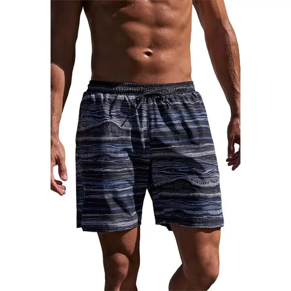 FABLETICS The Swim Trunk 7in - Deep Navy Breaking Waves
