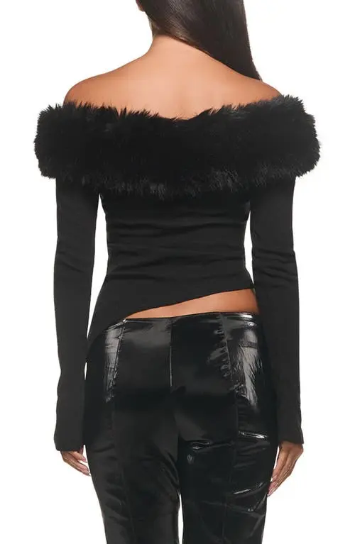 I.AM.GIA Cecily Off The Shoulder Rib Top With Faux Fur Collar
