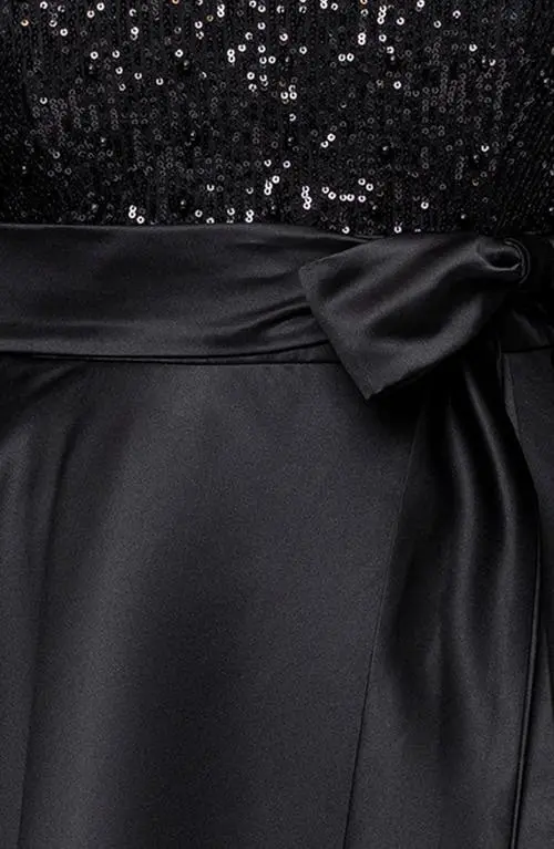 XSCAPE EVENINGS Sequin Bodice Long Sleeve Gown