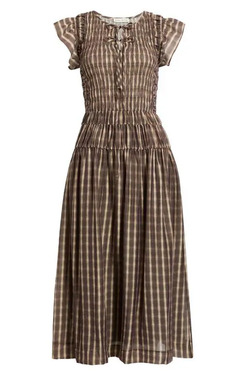 Moon River Smocked Tie Front Midi Dress
