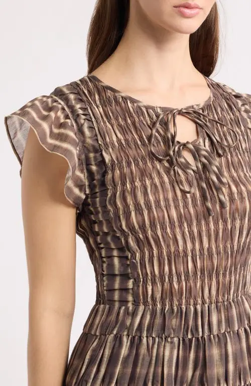 Moon River Smocked Tie Front Midi Dress