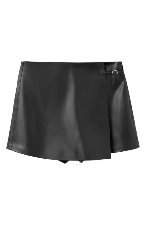 Mango Candy High Waist Faux Leather Skort - Black