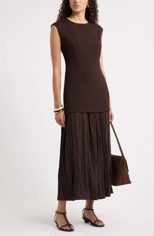 Nordstrom Mixed Media Pleated Dress - Brown Mole