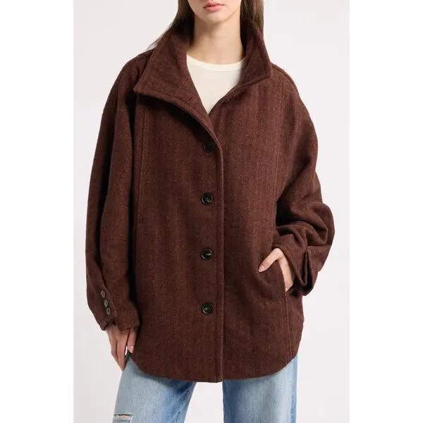 Free People Beau Cocoon Coat - Brown Combo