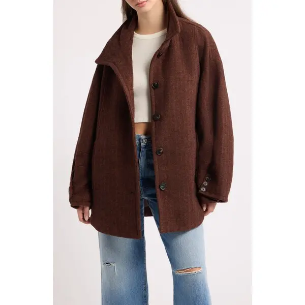 Free People Beau Cocoon Coat - Brown Combo