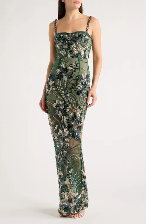 BRONX BANCO Embellished Column Gown