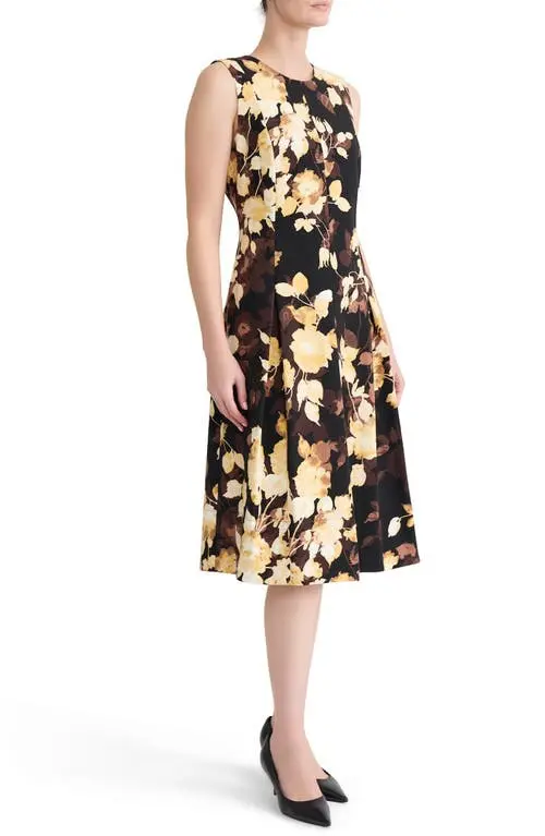 KASPER Princess Seam Box Pleat Midi Dress