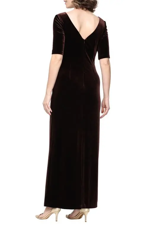Alex Evenings Stretch Velvet Gown - Chocolate