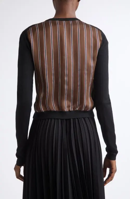 JASON WU Mixed Media Merino Wool & Stripe Cardigan